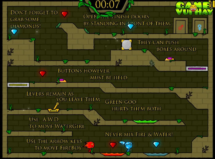 Game Lửa và nước 1 - Ngôi đền trong rừng | Game 2 người chơi